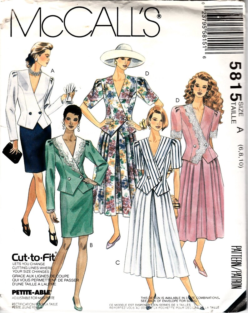1990s Dress Sewing Pattern, 2 Piece Dress, Double Breasted Top ...