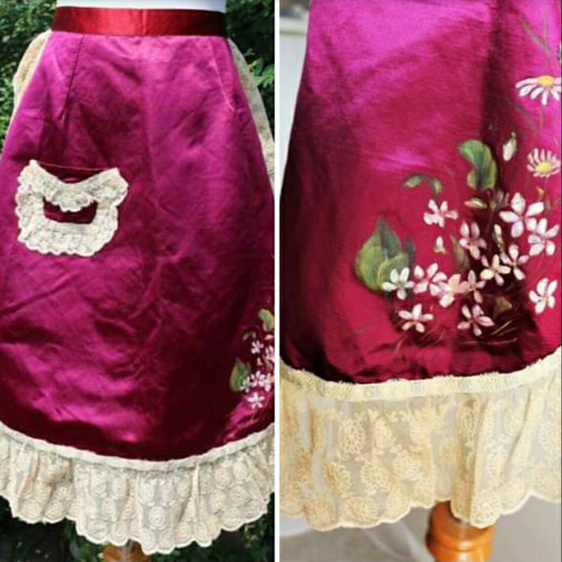 Vintage Apron Antique Satin Victorian Apron Hand Painted - Etsy