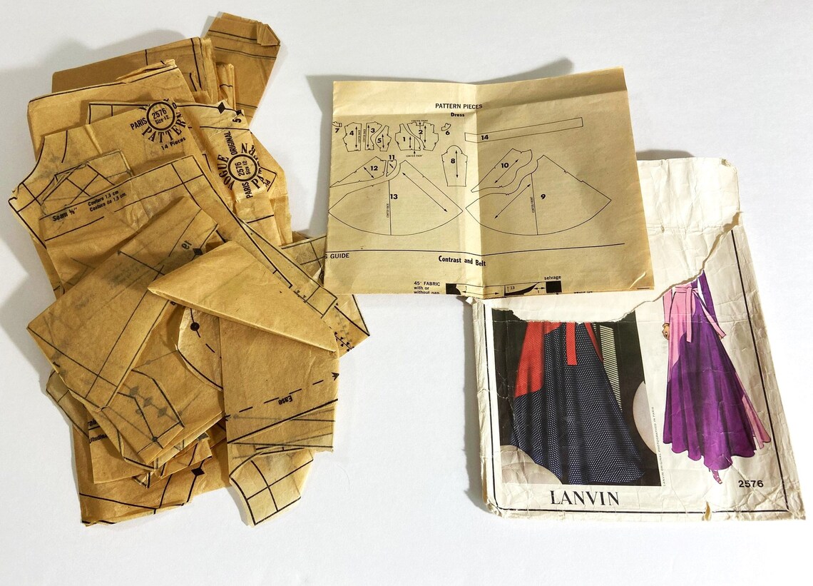 1970's Vogue Paris Original 2576 Dress, Lanvin Sewing Pattern, Bi Color ...