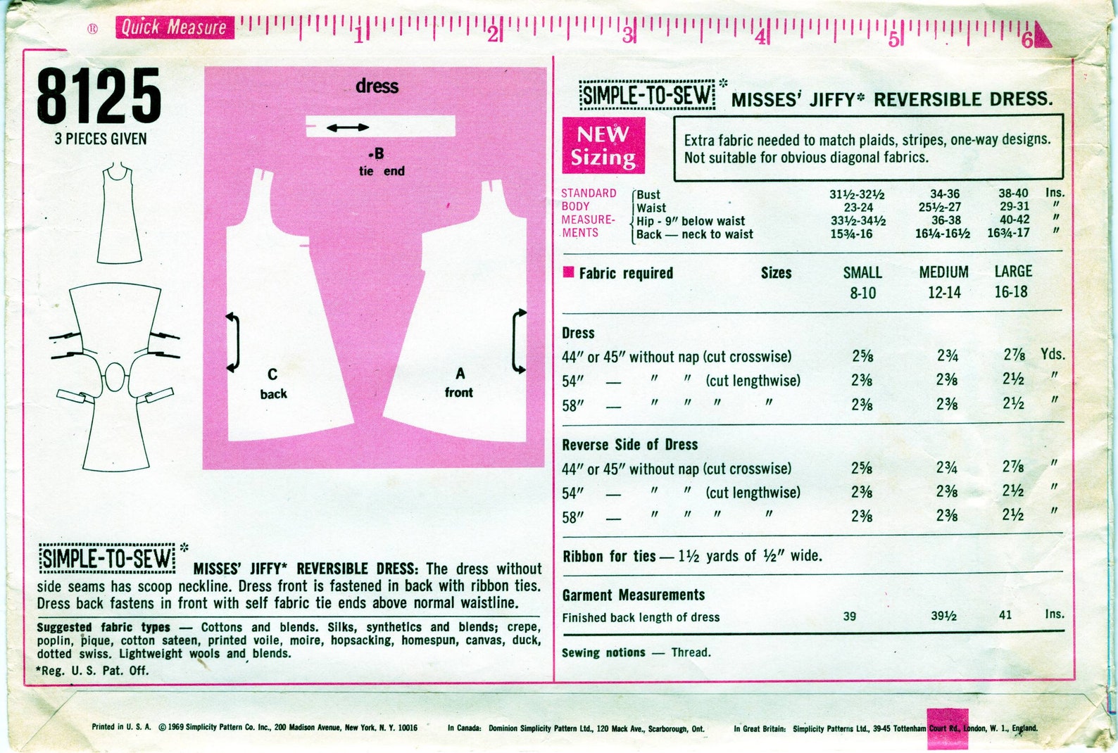 1960s Dress Sewing Pattern, Reversible Wrap Dress, Tie Front ...