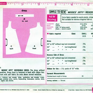 1960s Dress Sewing Pattern, Reversible Wrap Dress, Tie Front, Sleeveless, Uniqu Pattern, Jiffy ...