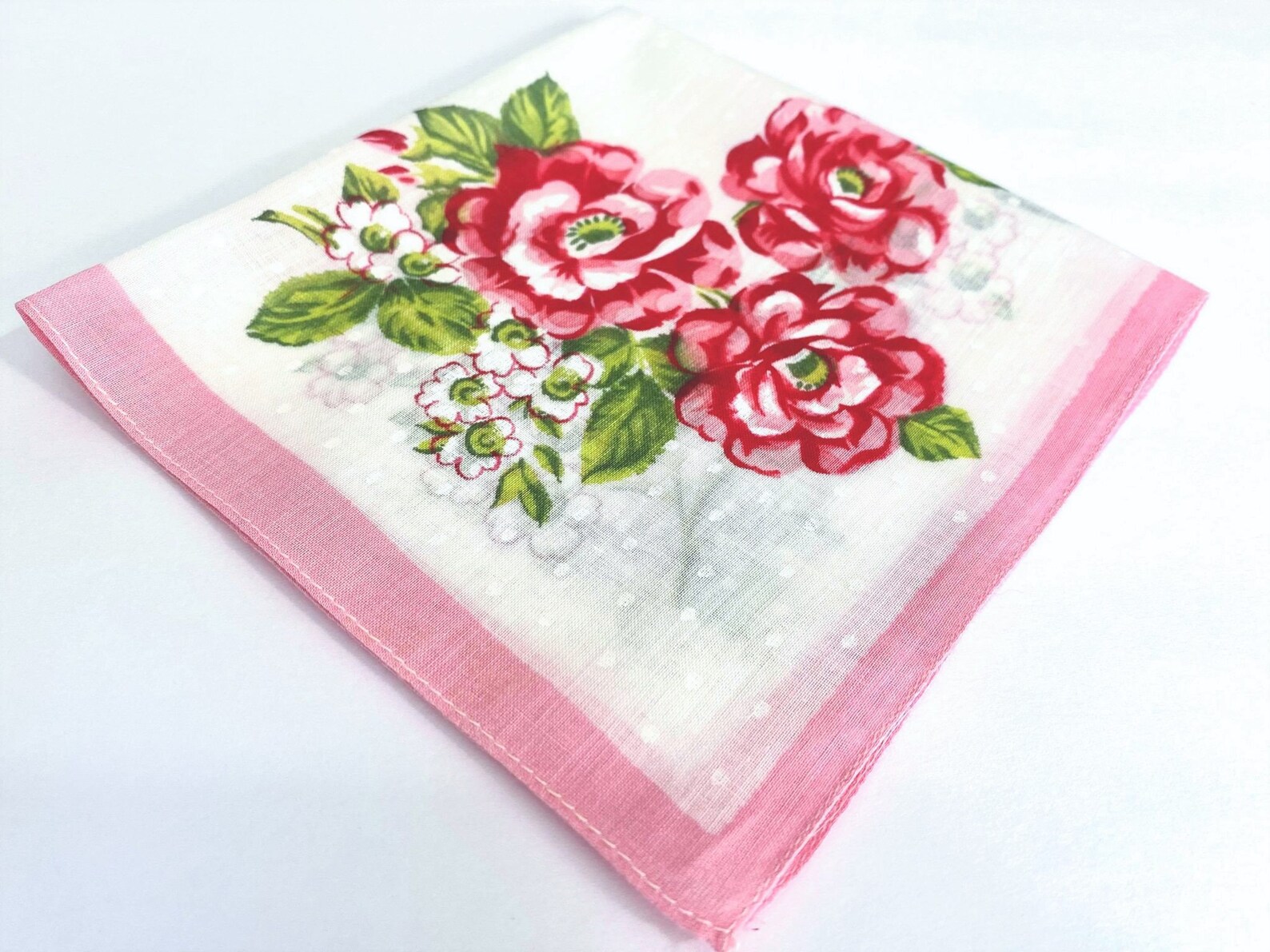 Vintage Handkerchief Hanky Roses Red Pink White Cotton - Etsy