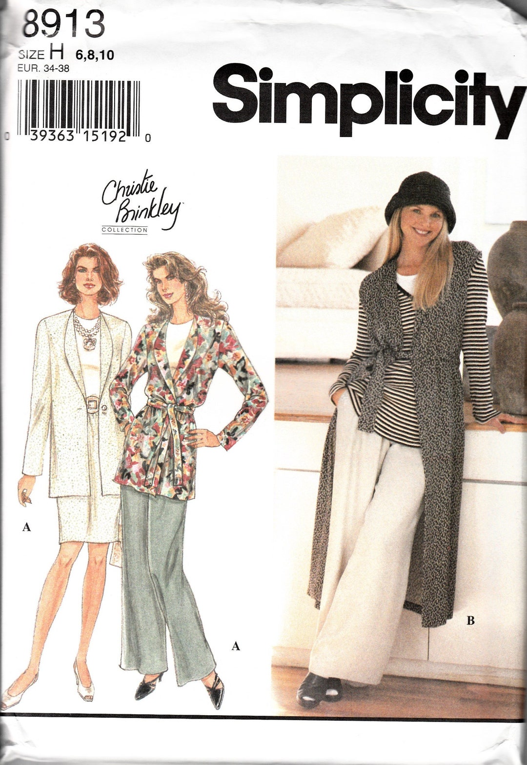 1990s Fashion Sewing Pattern, 90s Wrap Jacket, Long Vest, Slim Skirt ...