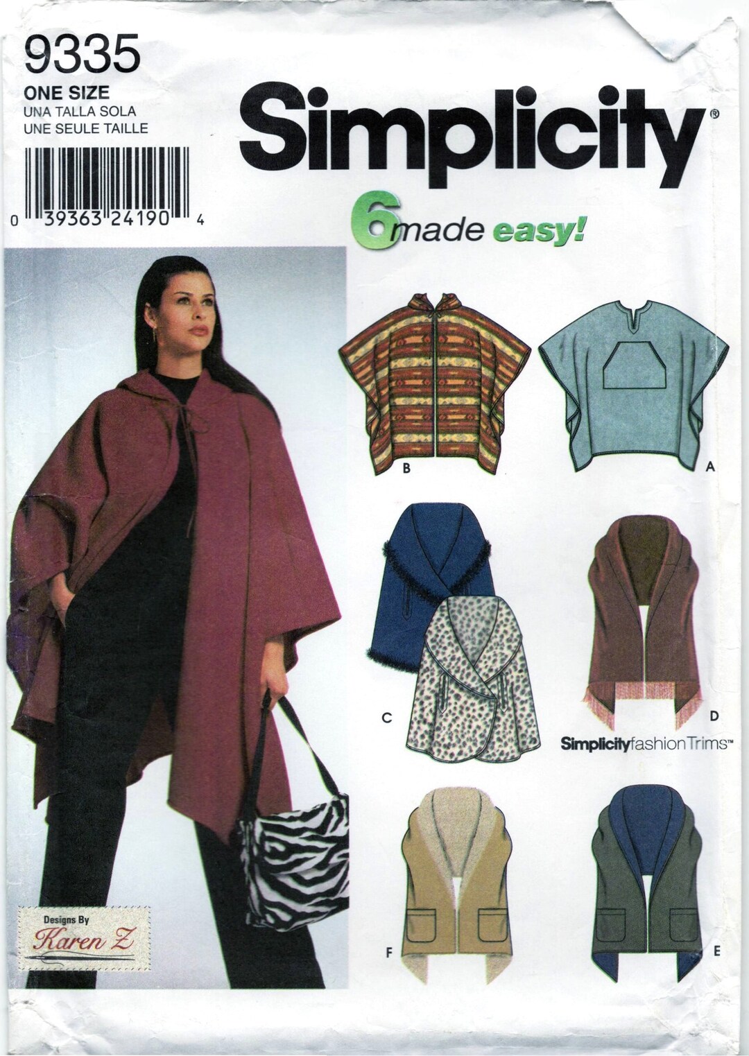 Poncho and Wraps Vintage Sewing Pattern, One Size Fits XS to L ...
