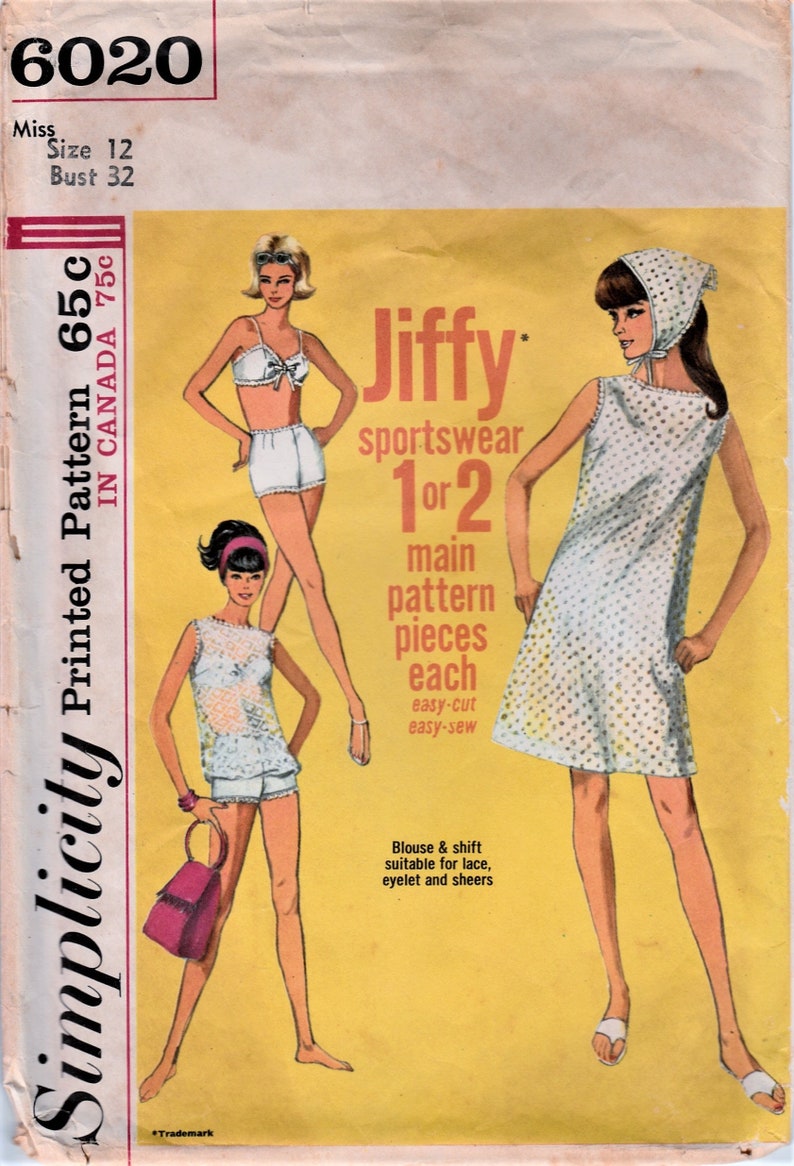 1960s Sewing Pattern, Summer Dress, Shift, Top, Two Piece Bathing Suit ...