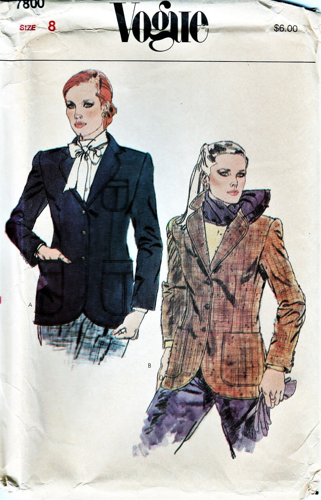 1980s Vogue Blazer Jacket Sewing Pattern, Semi Fit, Shoulder Pads, 80s ...