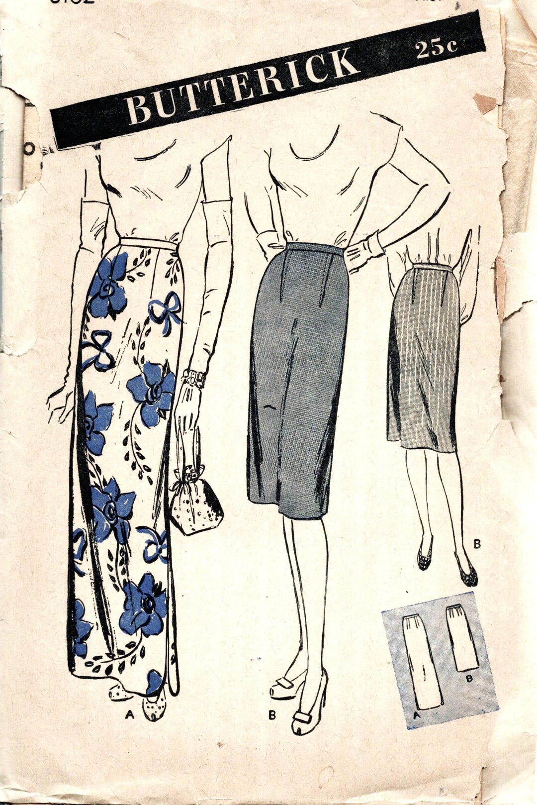 1940s Maxi Skirt Sewing Pattern: Butterick 3152, Waist 24" - Etsy