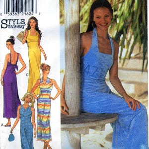 1990s Halter Midi Dress Sewing Pattern: Empire Waist Wrap Bow (sizes XS ...