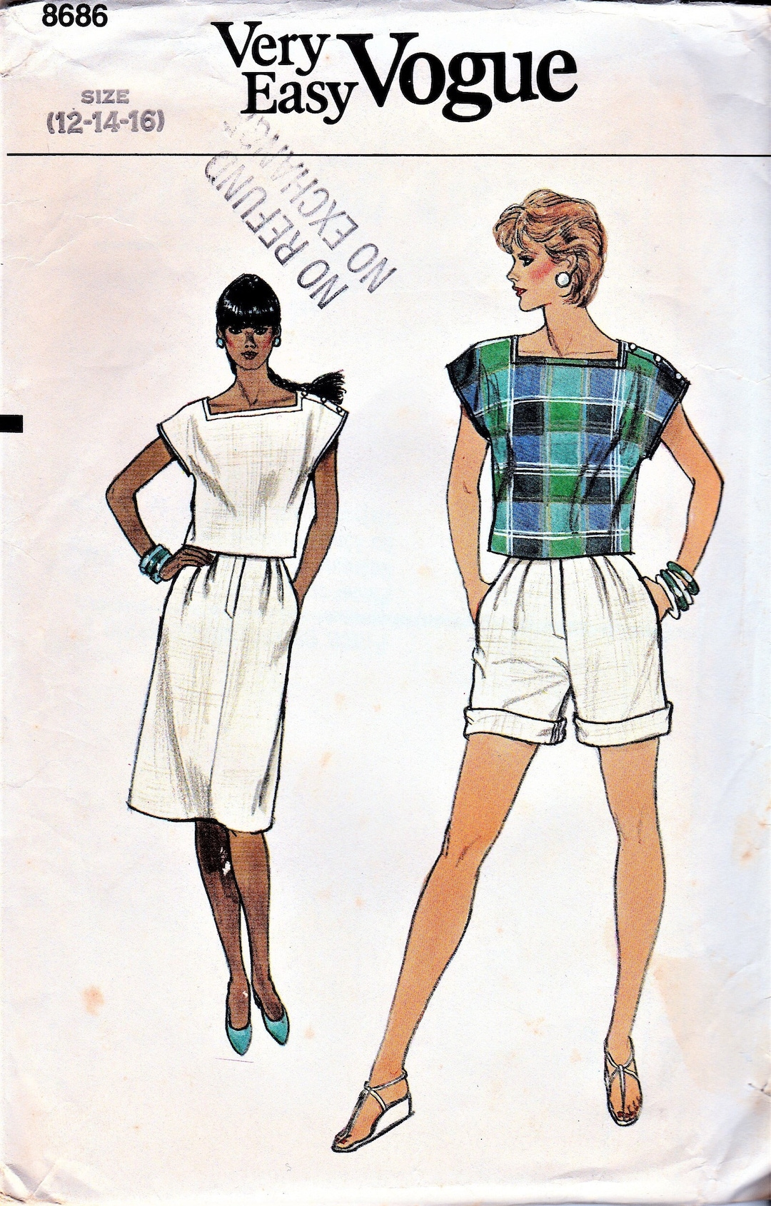 1980s Top Pleated Skirt Mid Knee Shorts Zipper, Sewing Pattern ...