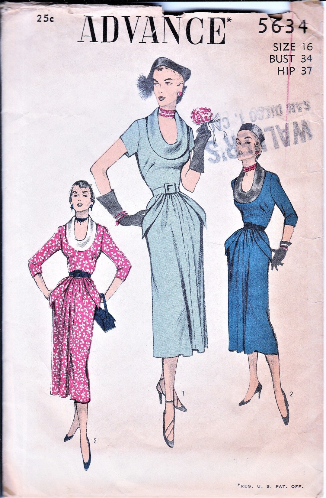 1950s Dress Sewing Pattern, 50s Fashion, Rockabilly Fitted Dress, Low ...