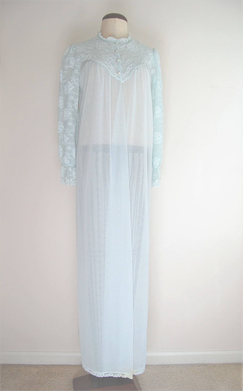 1960s Vintage Lingerie Peignoir Light Blue Sheer Lace Long Etsy