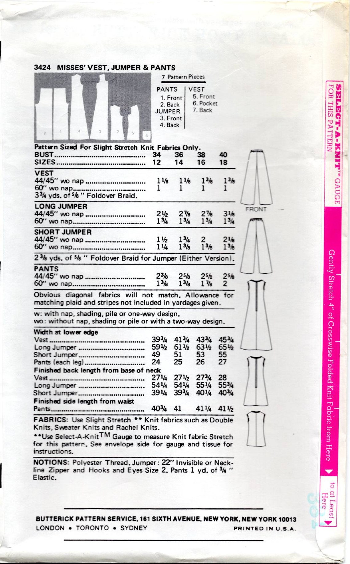 1970s Vest Jumper Pants Sewing Pattern, 70s Fashion Mic Mac Designer ...