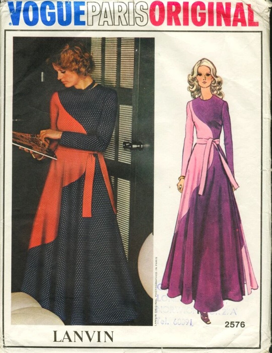 1970's Vogue Paris Original 2576 Dress, Lanvin Sewing Pattern, Bi Color ...