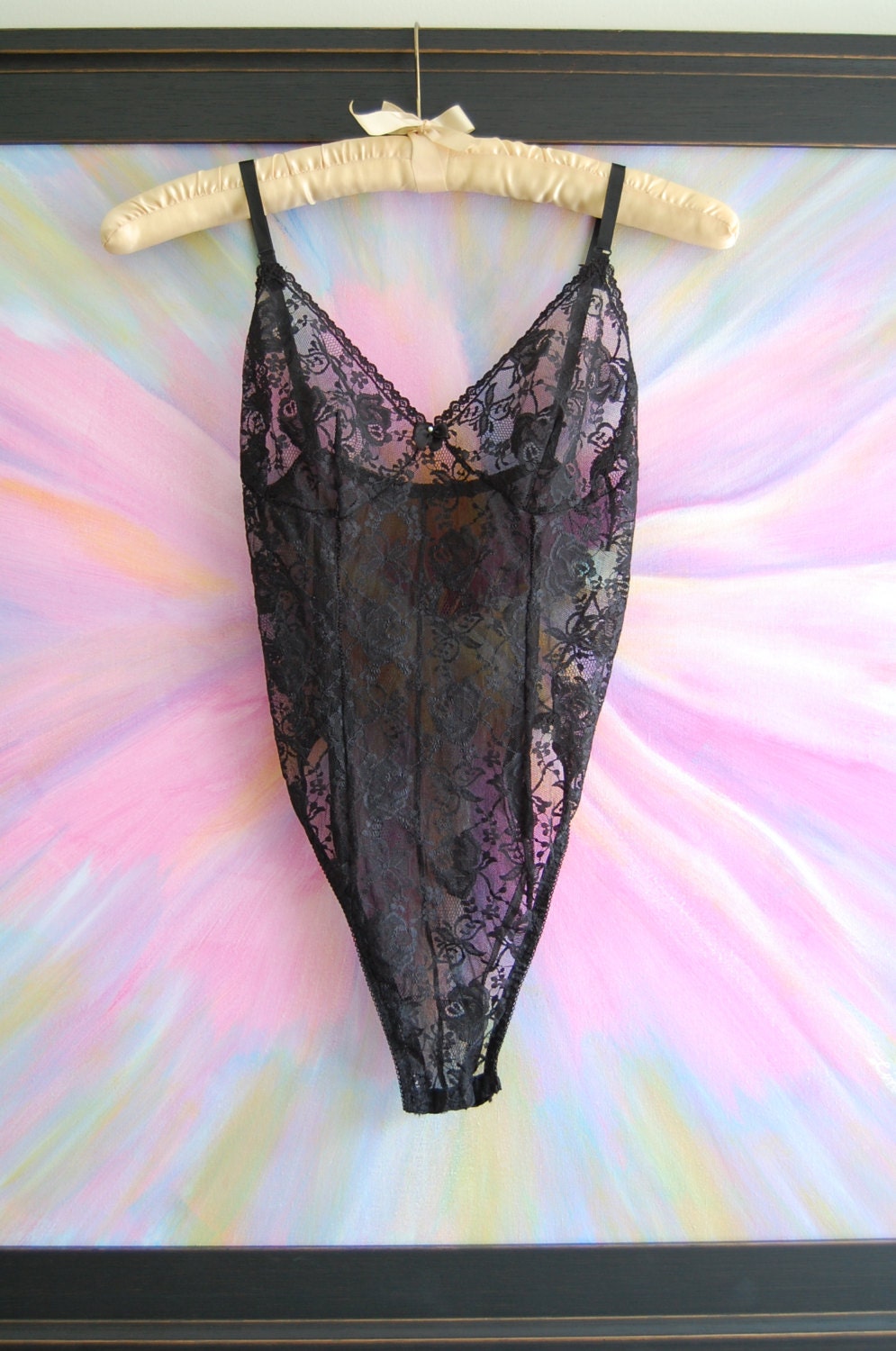 Vintage Lace Teddy, Black Roses Lace Bodysuit, High Thigh Adjustable ...