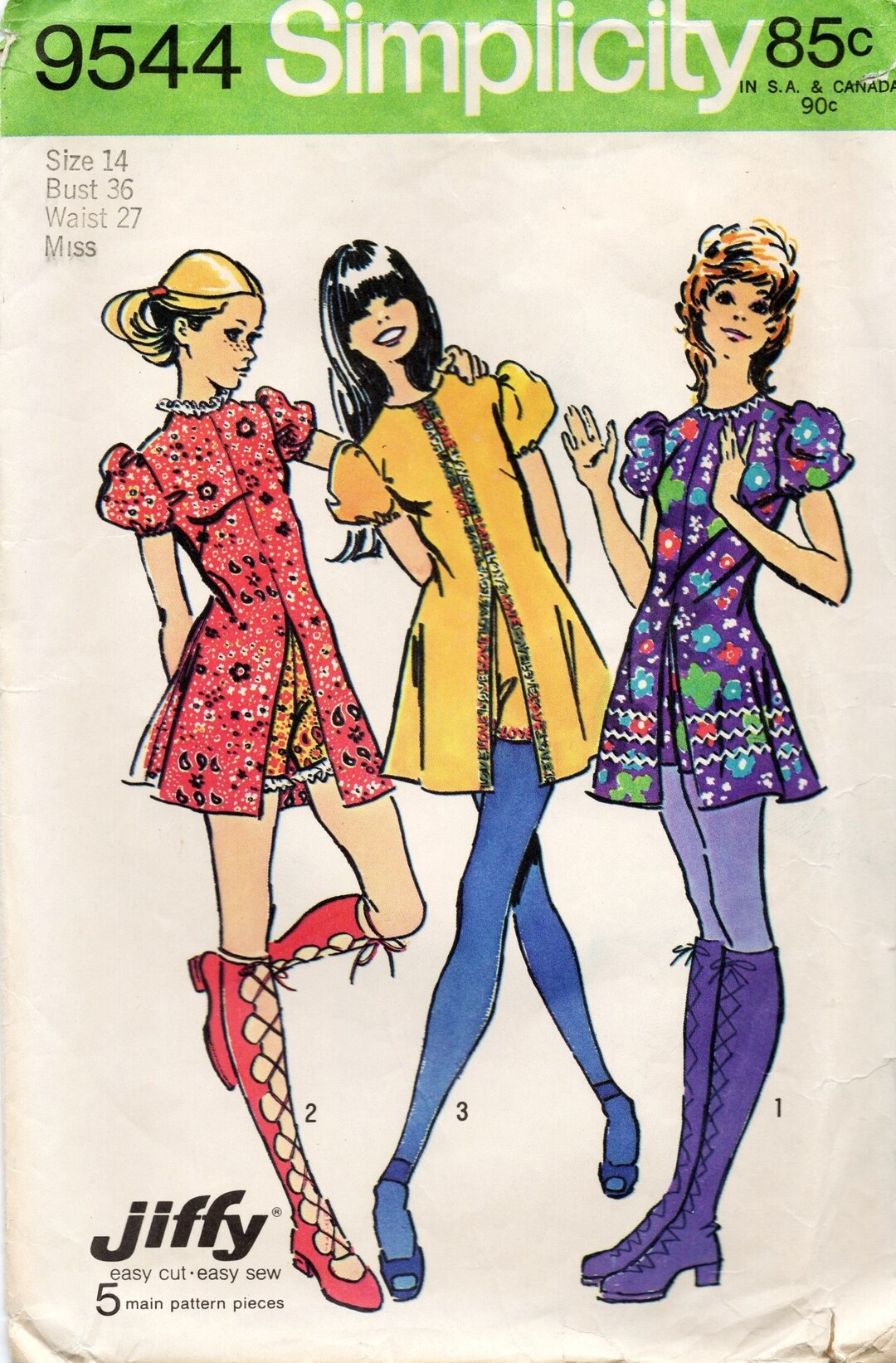 1970s Mini Dress Short Shorts Sewing Pattern, Mod Short Puffed Sleeves ...