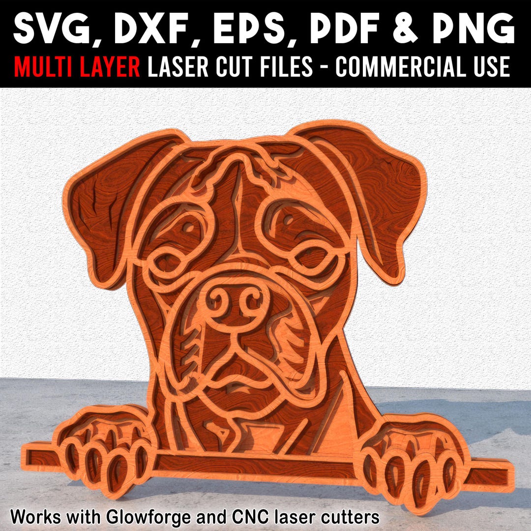 Multi Layer BOXER Peeking Dog Laser Cut Files Svg Dxf Eps Pdf & Png ...