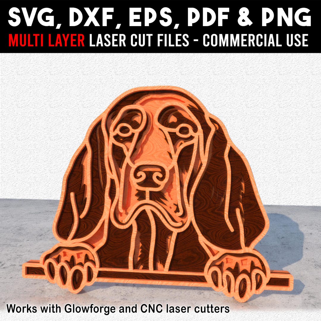 Multi Layer Black and Tan Coonhound Peeking Dog Laser Cut Files Svg Dxf ...