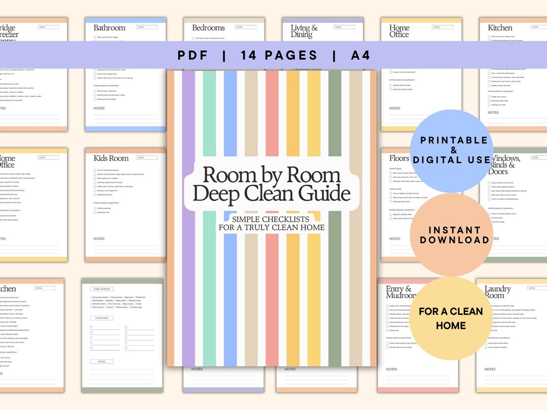 Deep Cleaning Checklist, Room by Room Cleaning Planner Printable, Home ...