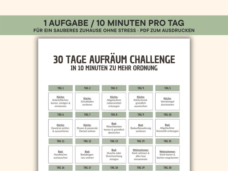 30 Tage Aufräum Challenge PDF – in 10 Minuten Pro Tag Zu Mehr Ordnung ...