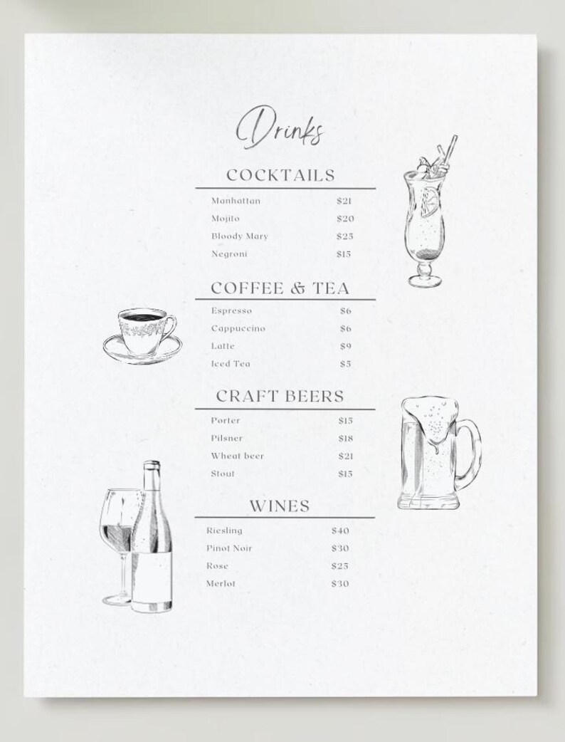 Simple Bar Menu Template, Instant Download, Editable - Etsy