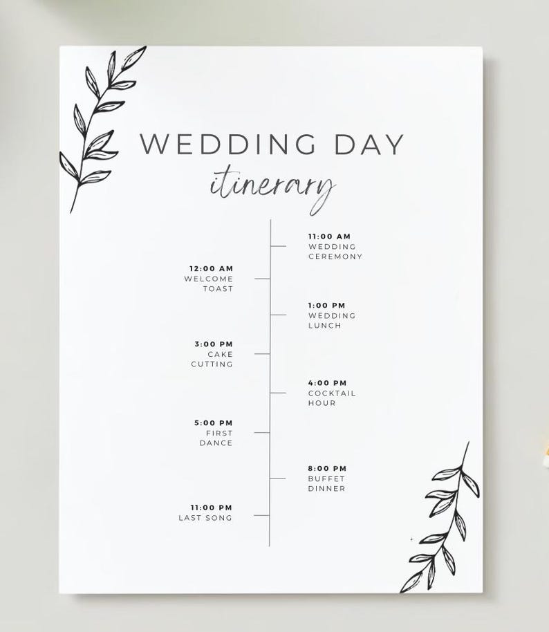 Wedding Day Itinerary Template, Instant Download, Editable - Etsy