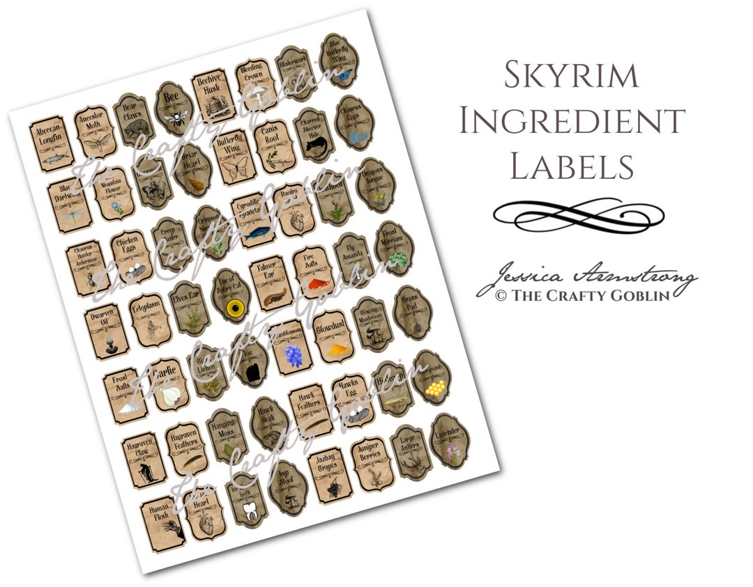 Skyrim Ingredient Labels - 110 Various Sized PDF Download - Etsy UK