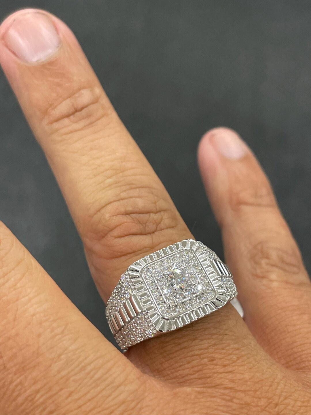 Moissanite Box Presidential Ring in 925 Silver - Etsy