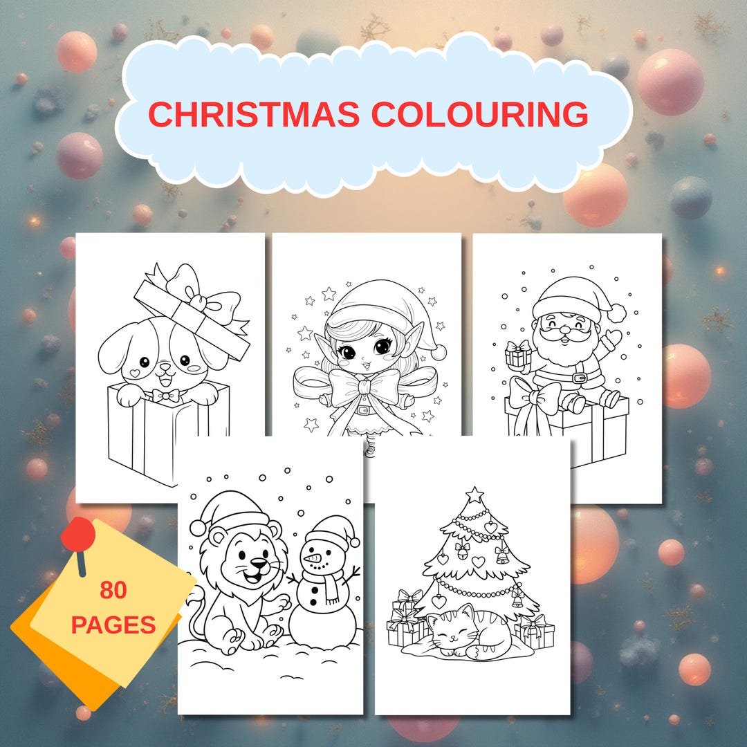 Cozy Christmas Coloring Pages | Winter Animal Line Art | Simple Holiday ...