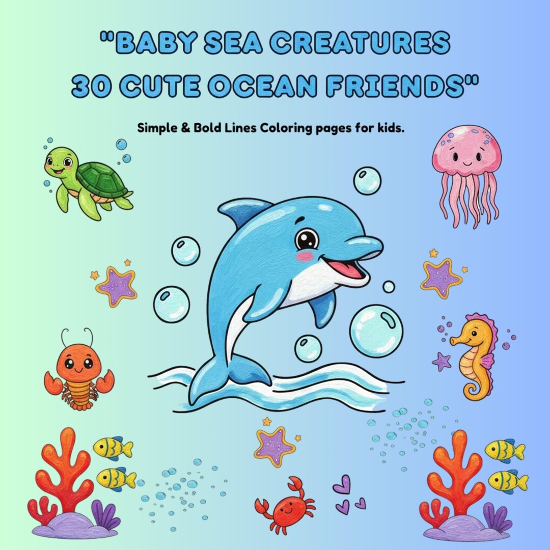 30 Baby Sea Creatures Coloring Pages, Kawaii Ocean Animals, Printable ...