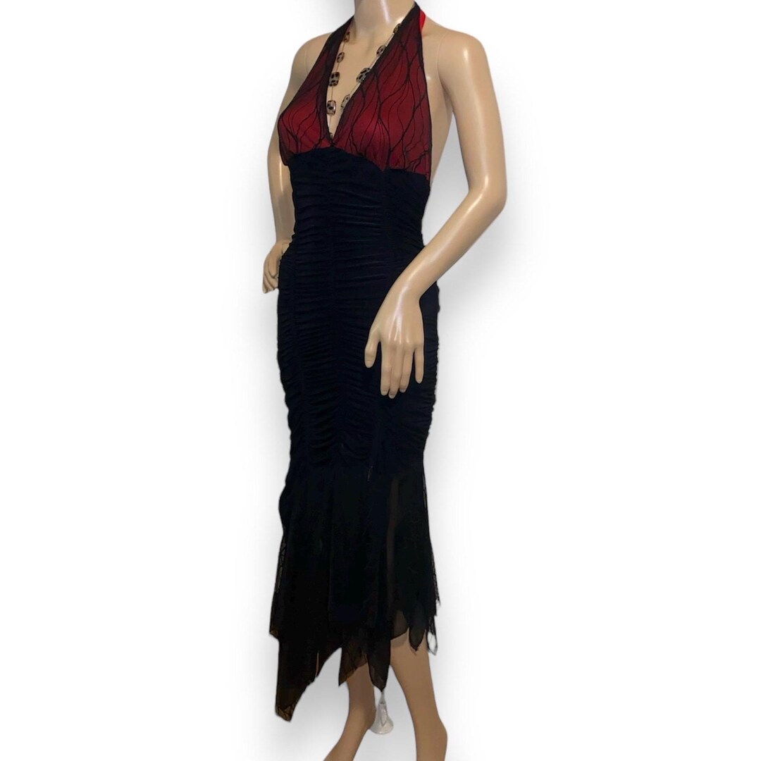 Vintage 90s / 2000s Red/black Gothic Spiderweb Dress, Prom, Formal ...