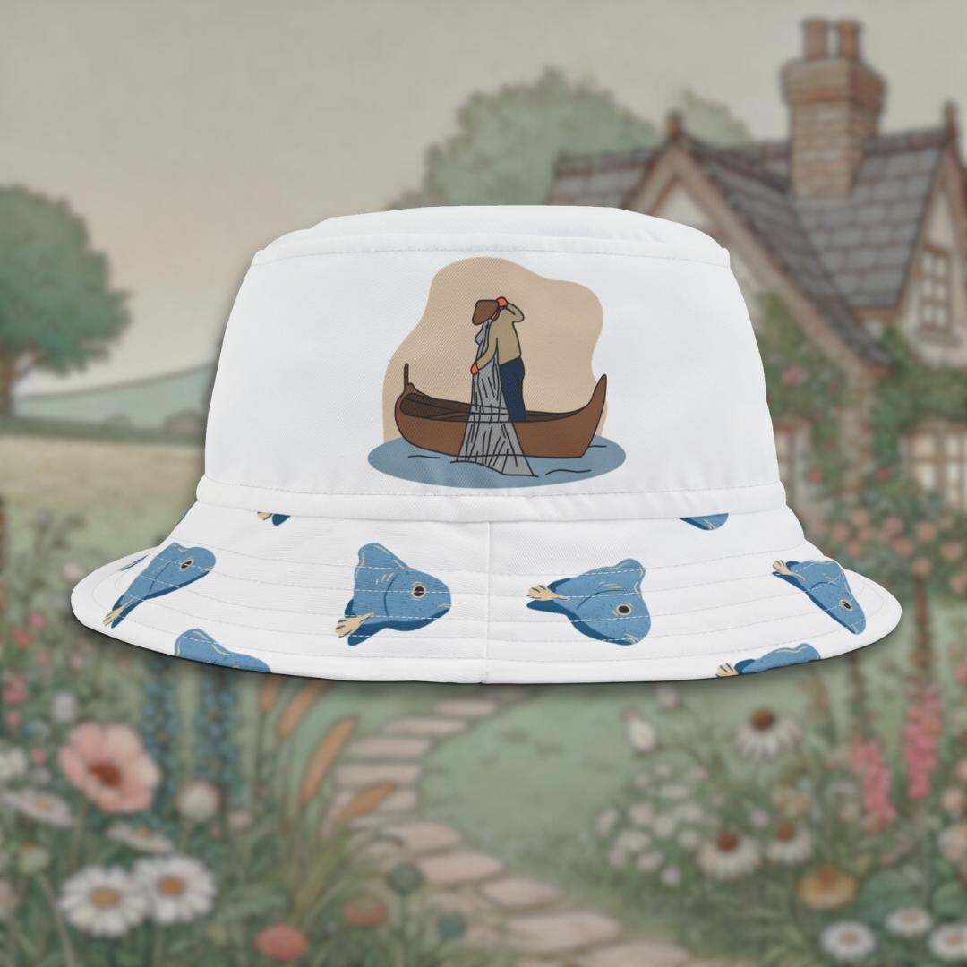 Fisherman Fishing Cottagecore Bucket Hat, Fishermen Outdoor Vintage ...