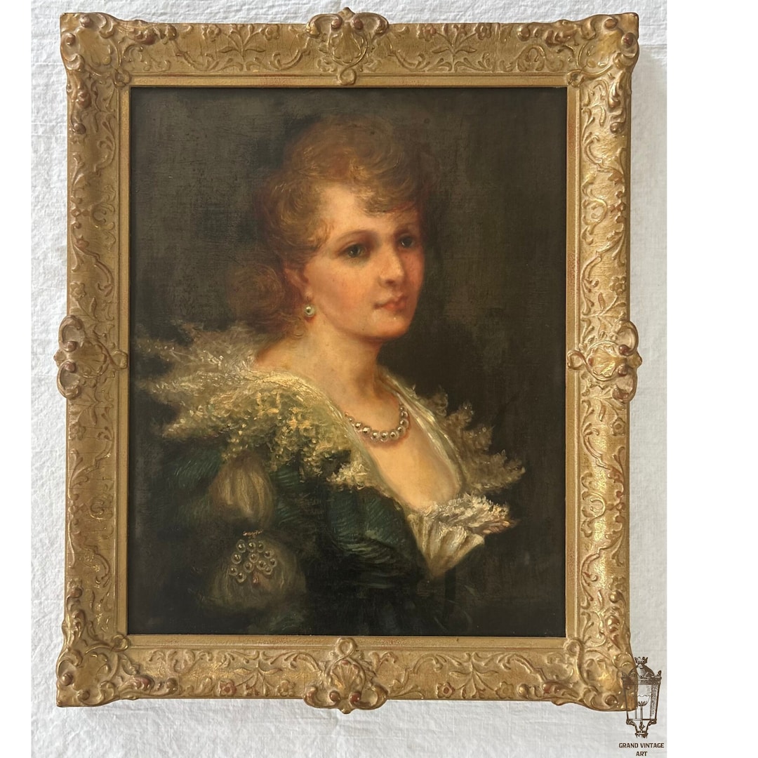 Antique Early 1900s Oil Portrait of a Lady in Regal Clothing, Framed ...