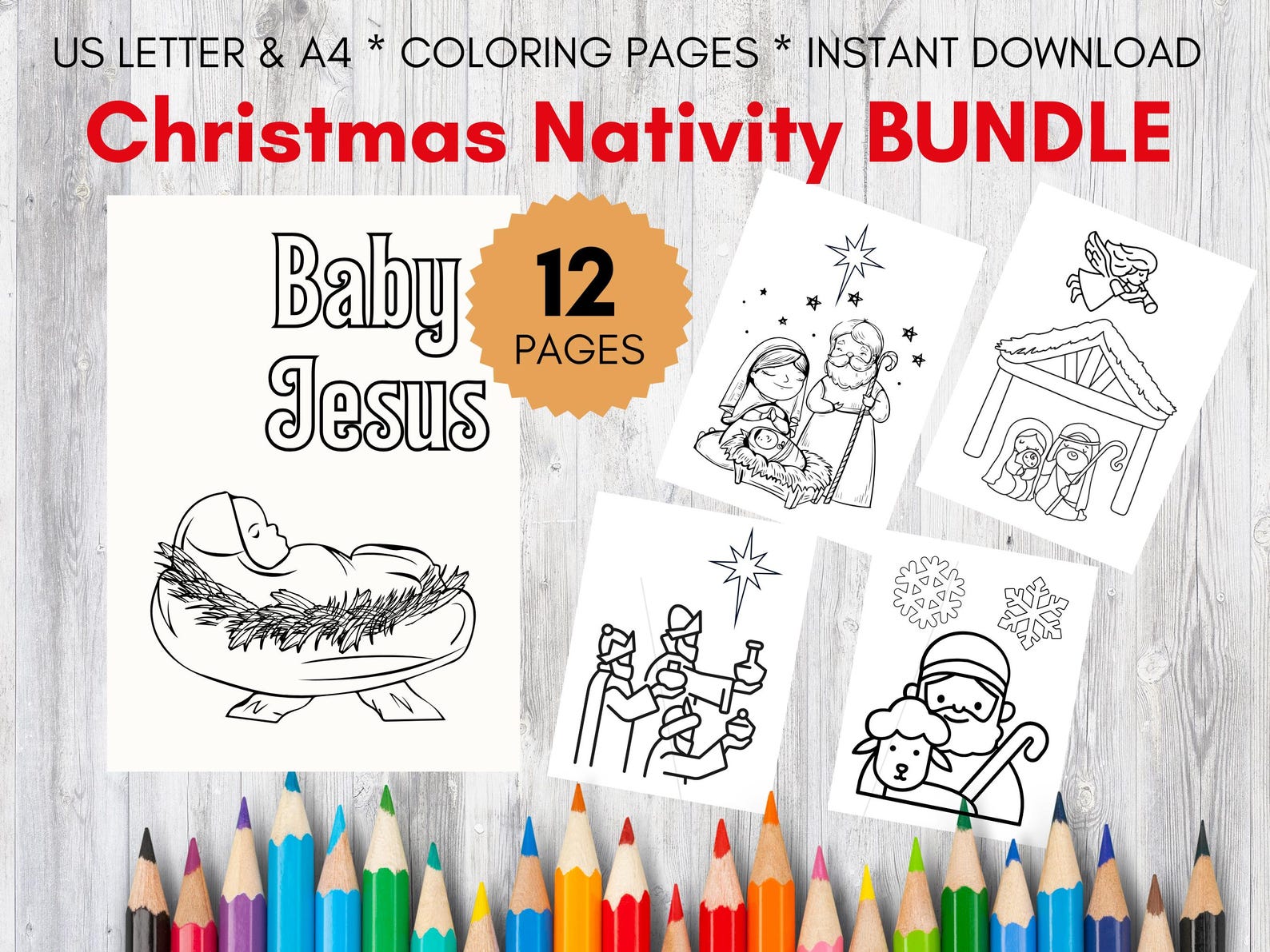 Christmas Coloring Page Bundle Nativity Coloring Bundle Christian ...