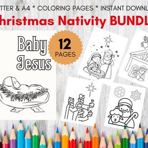 Christmas Coloring Page Bundle Nativity Coloring Bundle Christian ...