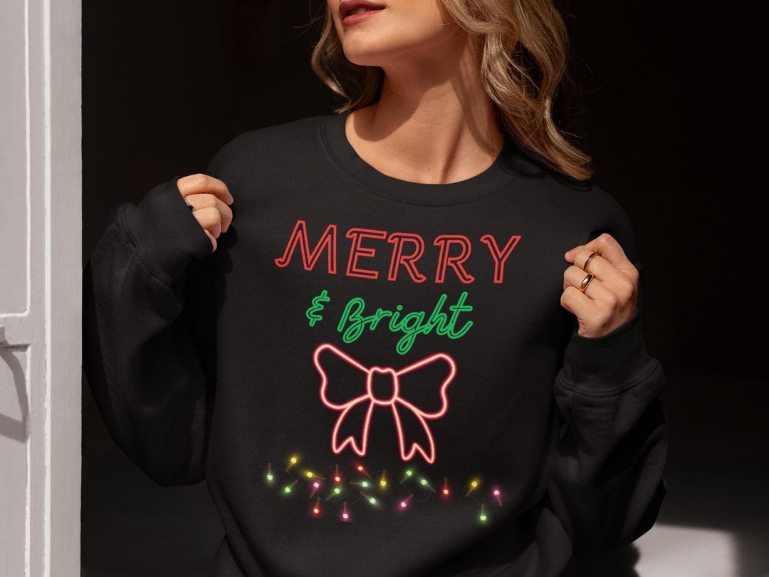 Merry and Bright Christmas Lights Sweatshirt Christmas Coquette Shirt ...