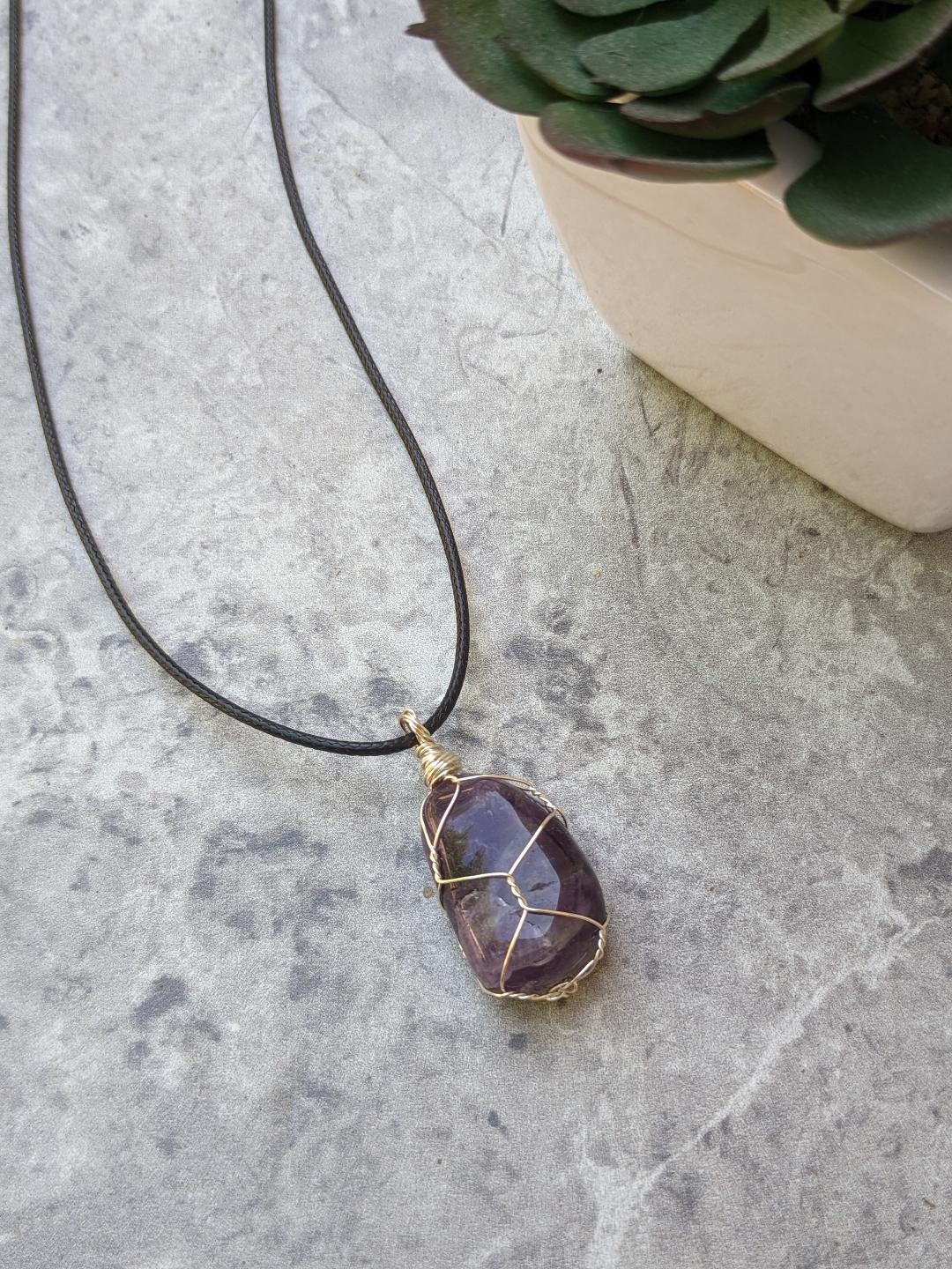 Wire Wrapped Amethyst Necklace, Amethyst Stone Jewelry, Boho Necklace ...