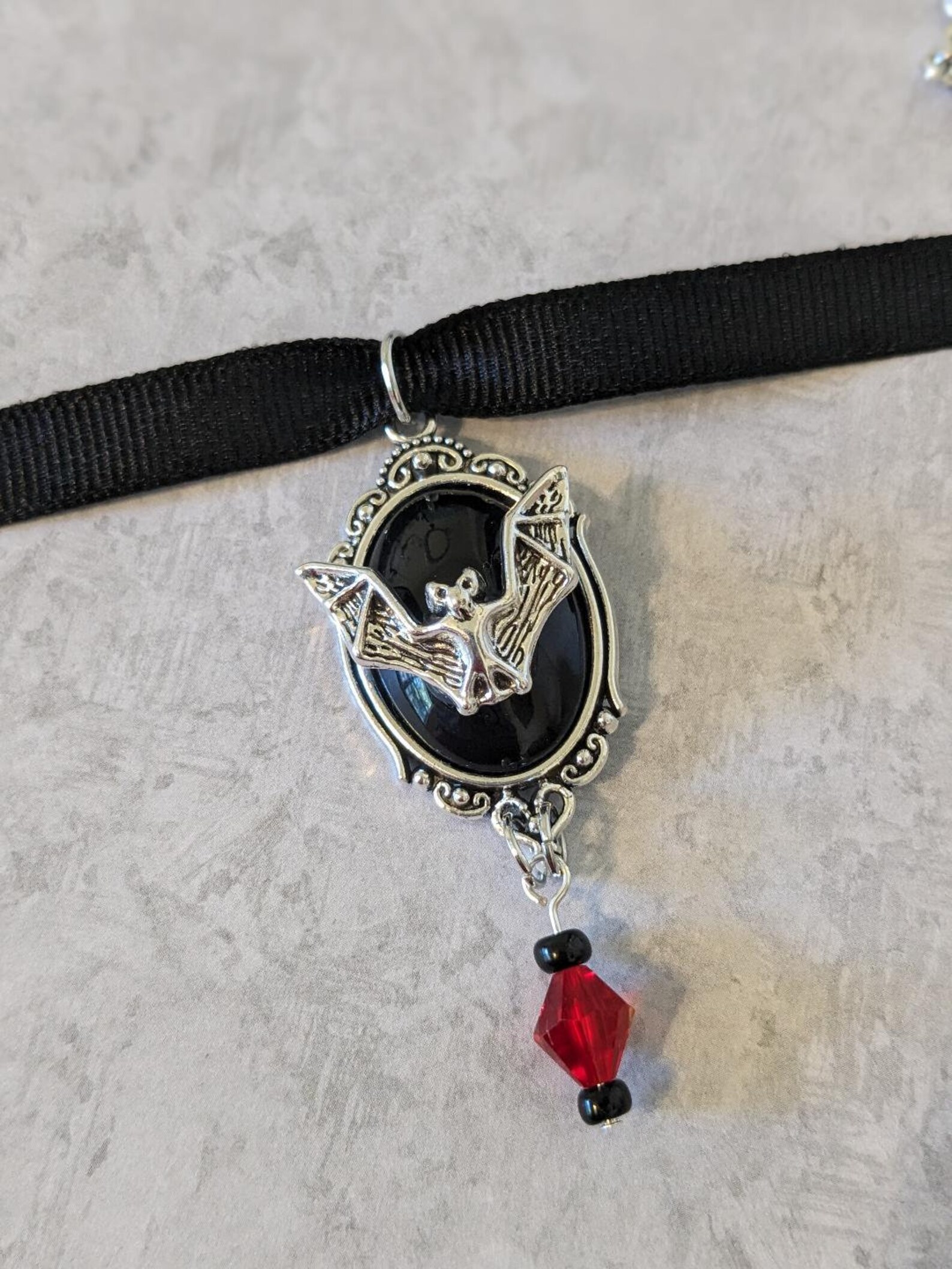 Black Ribbon Bat Choker, Red Crystal Drop Choker, Gothic Jewelry - Etsy