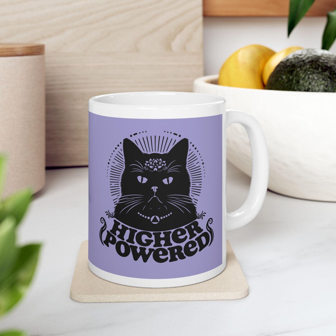 AA Funny Higher Power Ceramic Cat Mug Alcoholics Anonymous Sponsor Gift ...