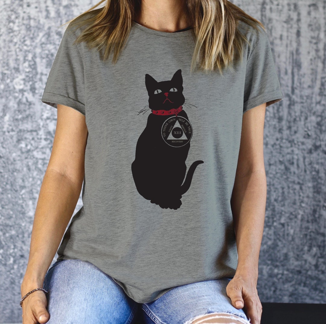 Black Cat AA Medallion Tshirt Alcoholics Anonymous Sponsor Recovery ...