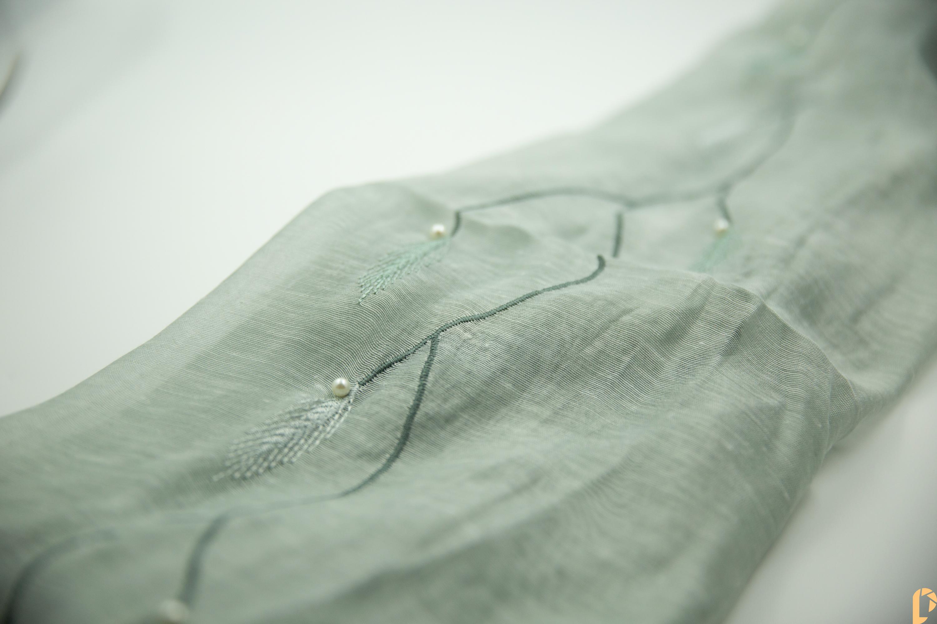 Sage Green Pearl Embellished Scarf, Embroidered Scarf, Women Scarves ...