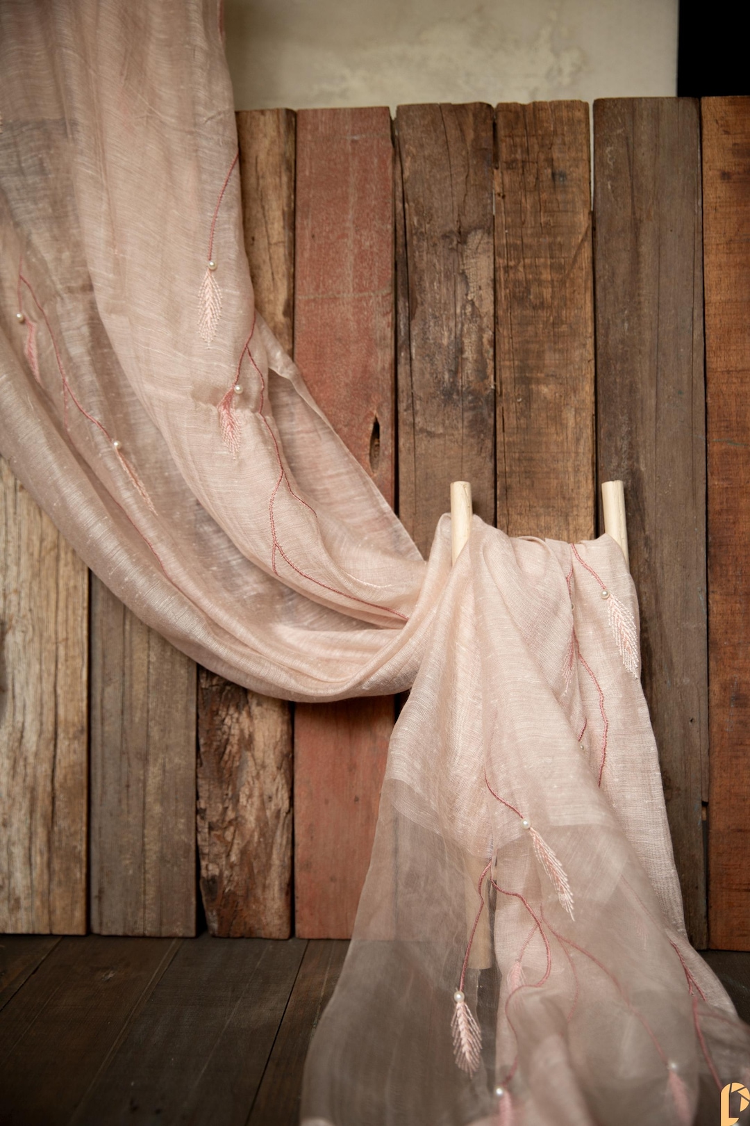 Dusty Rose Pearl Embroidered Scarf: Silk Viscose Blend (34x80 Inches ...