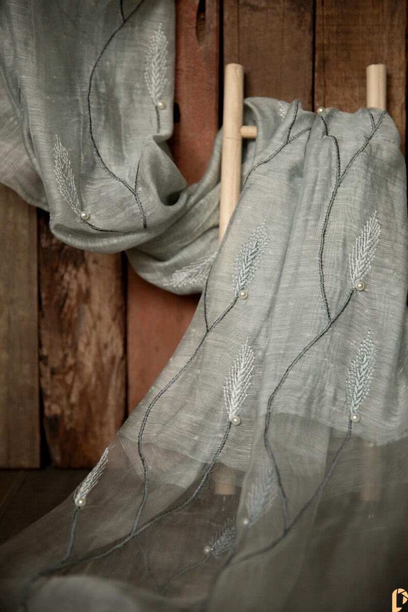 Sage Green Pearl Embellished Scarf, Embroidered Scarf, Women Scarves ...