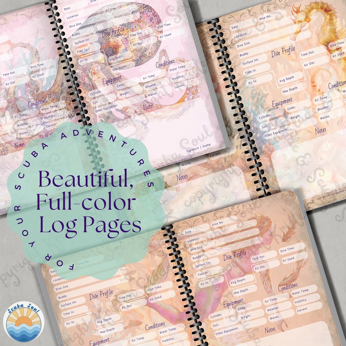 Scuba Dive Logbook | Dive Journal | Diver's Log Book | Full Color ...