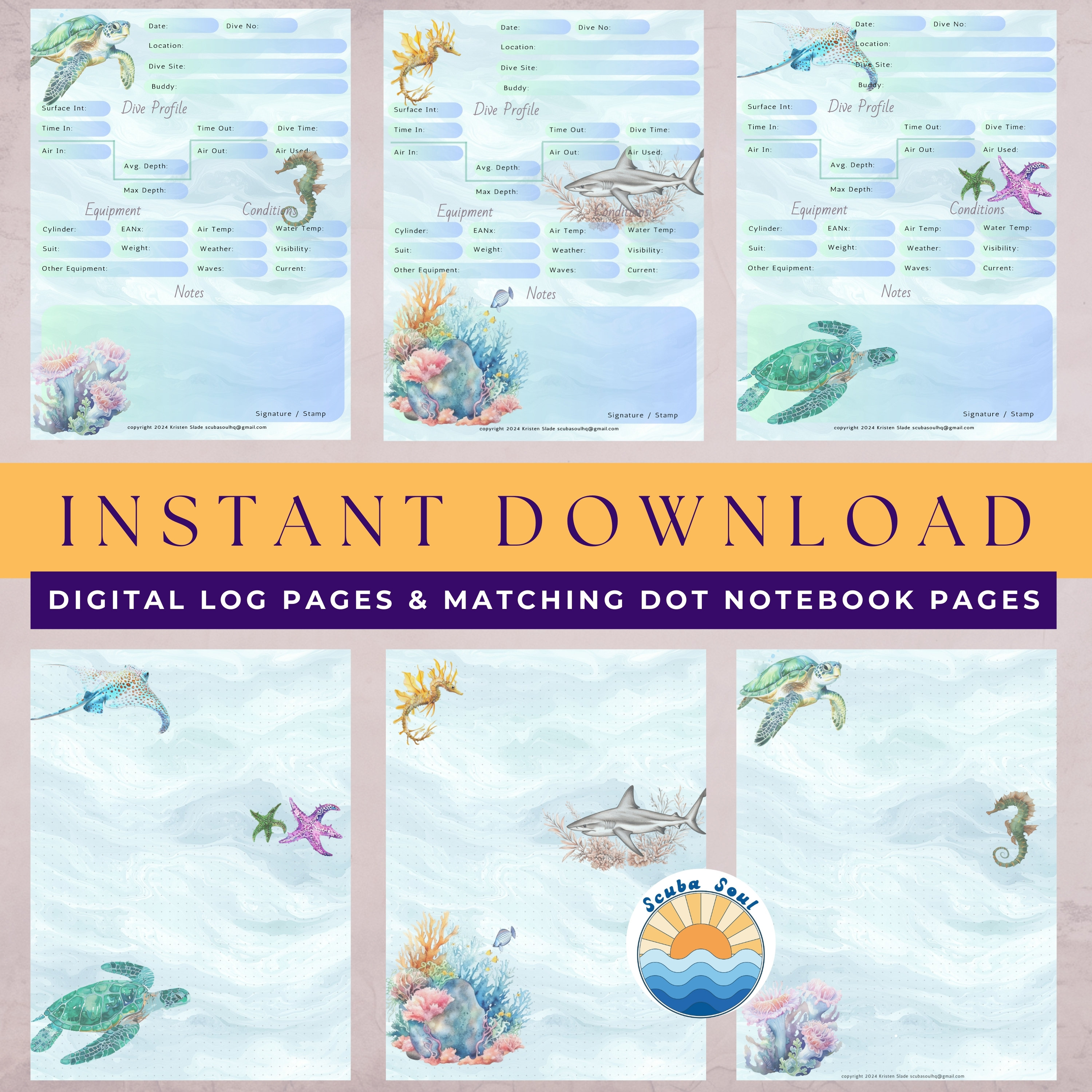 Printable Scuba Dive Log Book Sheets Digital Download Diving Log Print ...