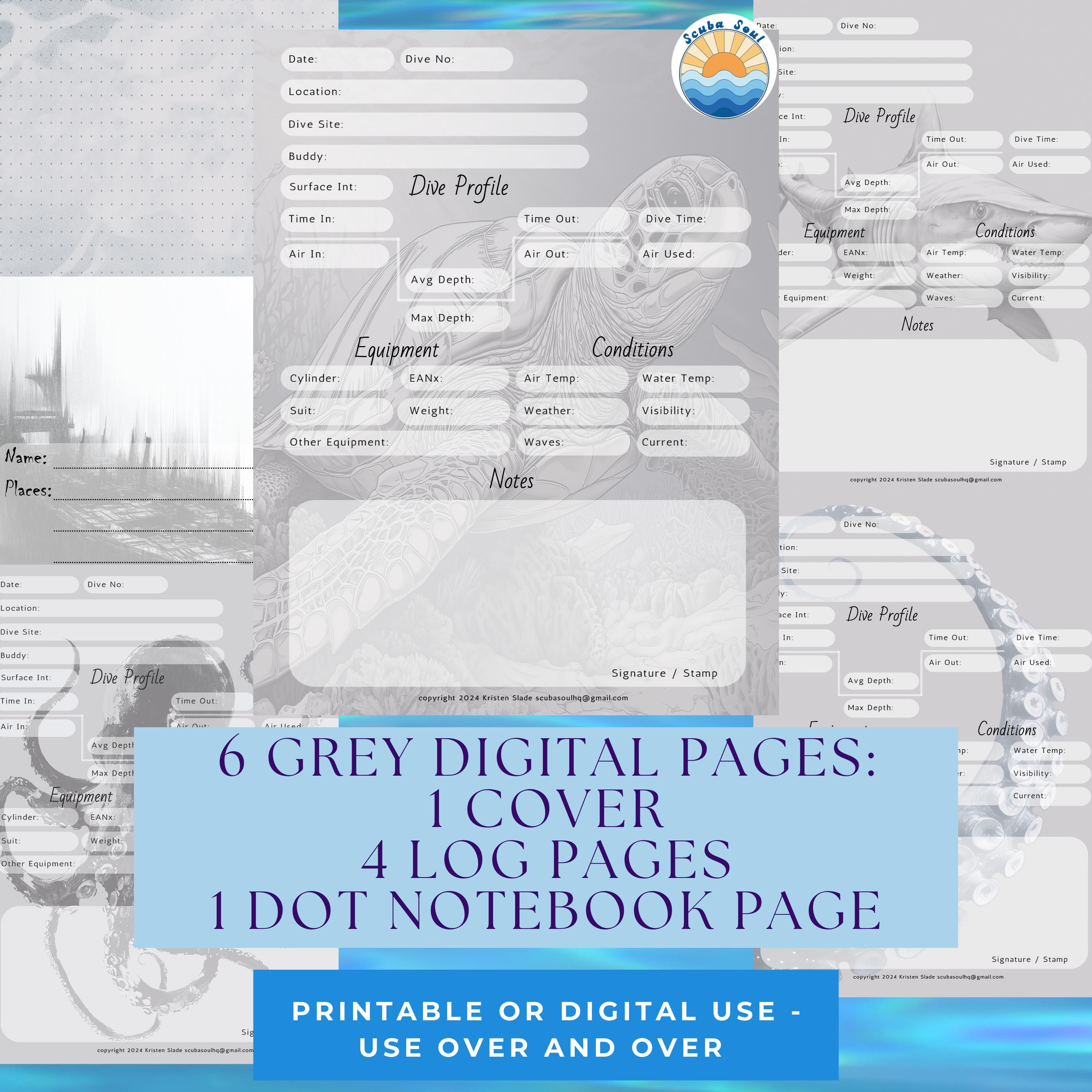 Printable Scuba Dive Log Book Sheets Digital Download Diving Log Print ...