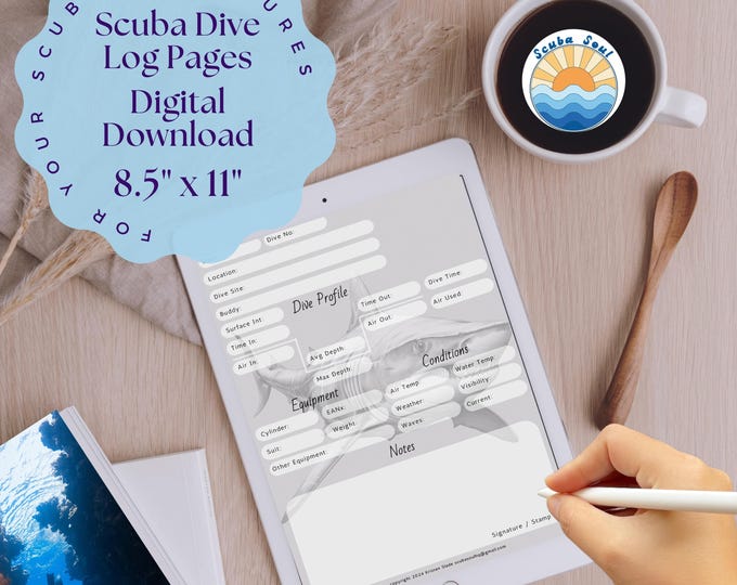 Printable Minimalist Scuba Diving Log Book| Dive Logger | Diving Log ...