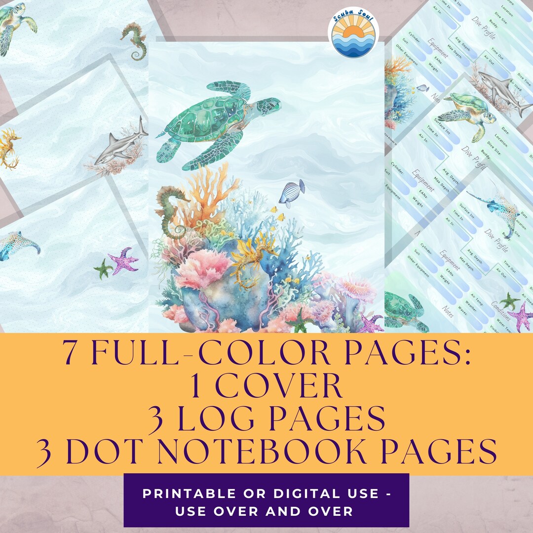 Printable Scuba Dive Log Book Sheets Digital Download Diving Log Print ...