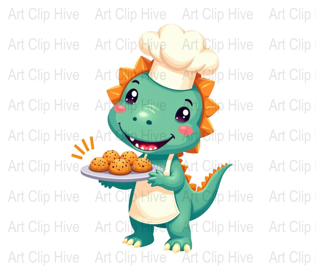 Cooking Dinosaur Clipart PNG Triceratops Chef, Cute Dino Baking Cookies ...