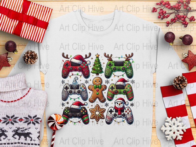 Retro Christmas Gaming Controller Png, Santa Claus Design, Kids Gaming ...