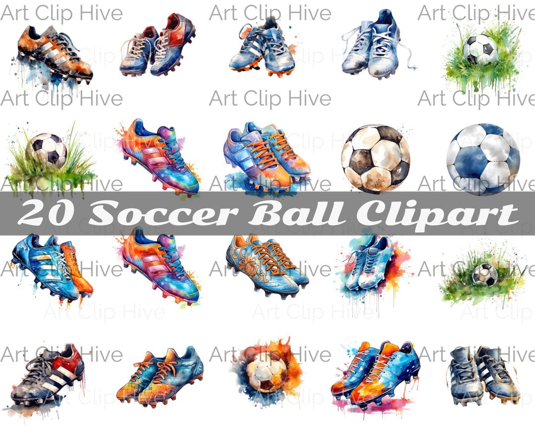 Watercolor Soccer Ball Clipart Bundle, Cleats, Soccer Gear Image ...